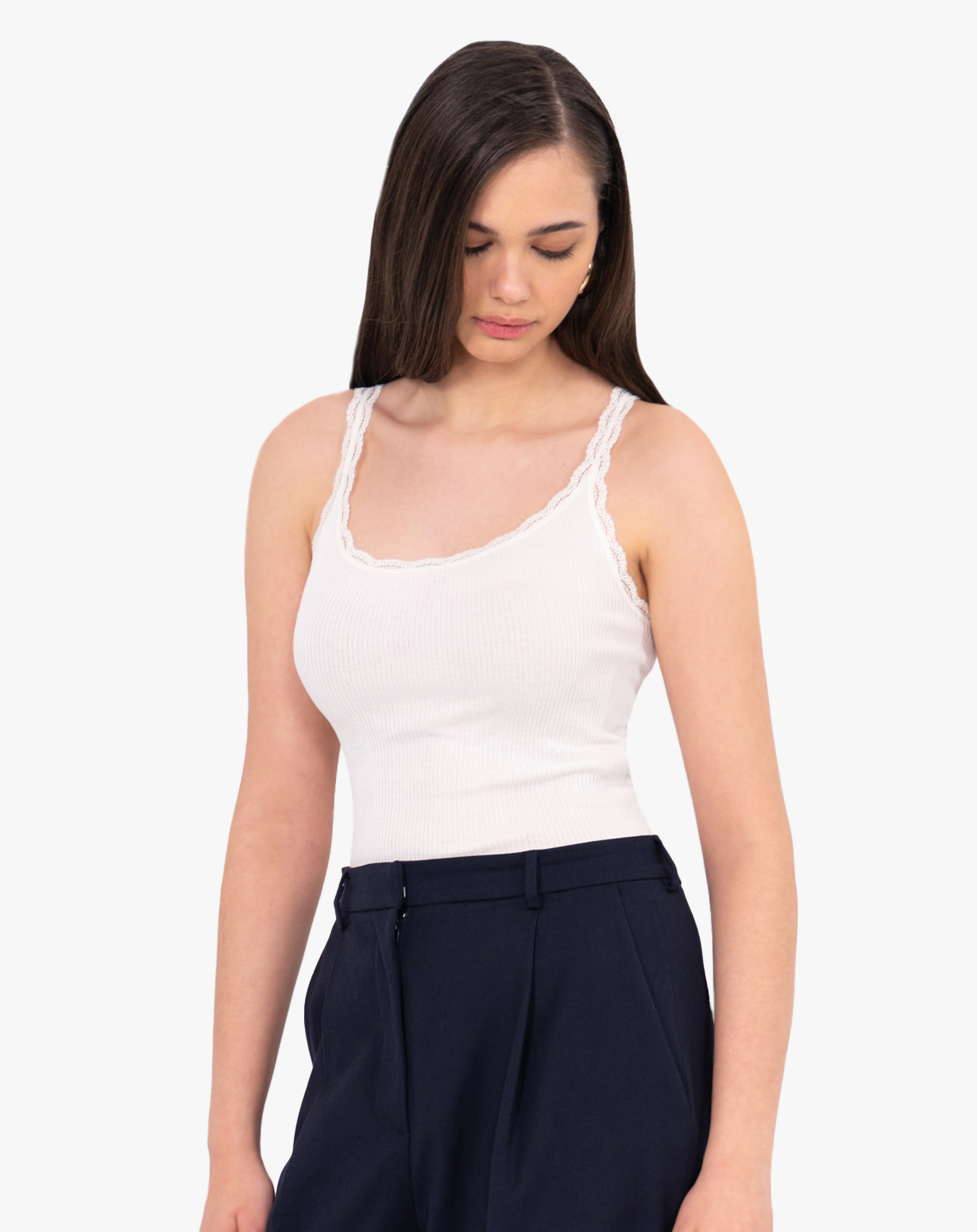 Ladies Pleated Cotton & Silk Lace Tank Top | MaisonCashmere